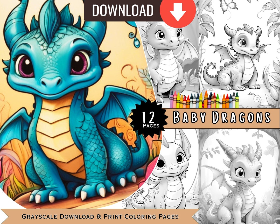 Digital Baby Woodland Dragons Coloring Book Pages Digital Download ...
