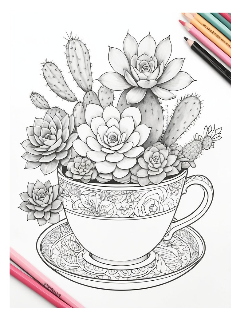 Succulents Bouquet Digital Coloring Book | Instant Download and Print ...
