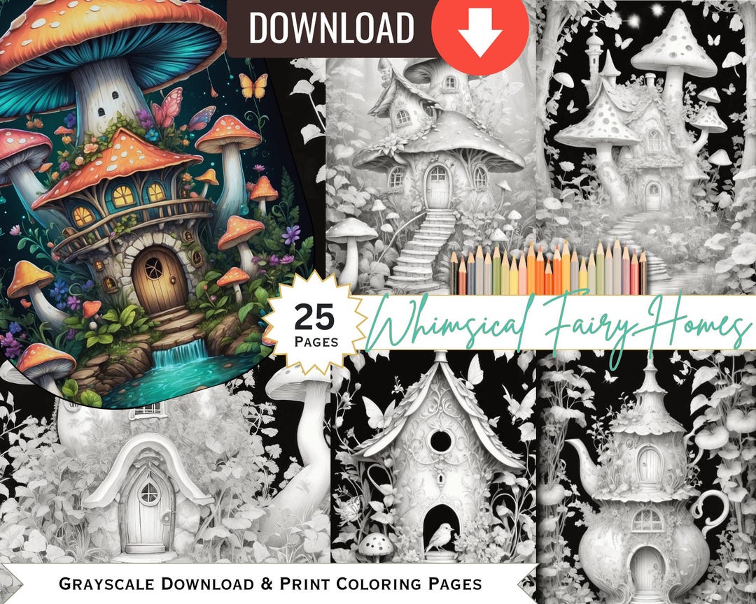Digital Printable Coloring Pages Enchanted Fairy Haven: Whimsical Fairy ...