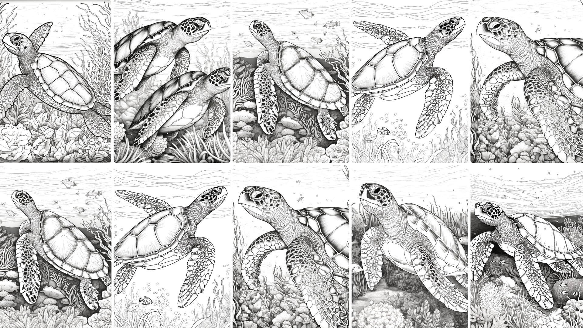 Digital Art Beautiful Sea Turtles- Ocean Animal -adult Grayscale ...