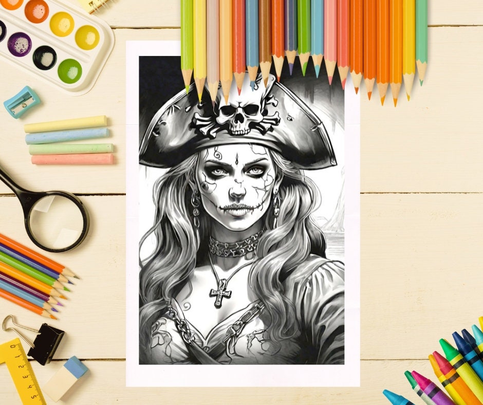 Horror Digital Art Haunted Seas Pirate Coloring Book Pages Instant ...