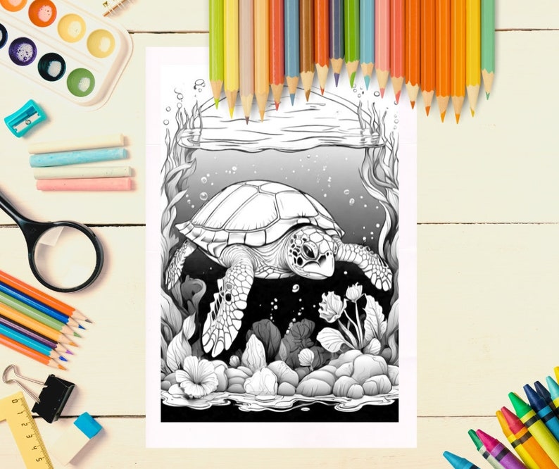 Digital Art Sea Turtles Vol 2 Adult Coloring Book Pages Instant ...