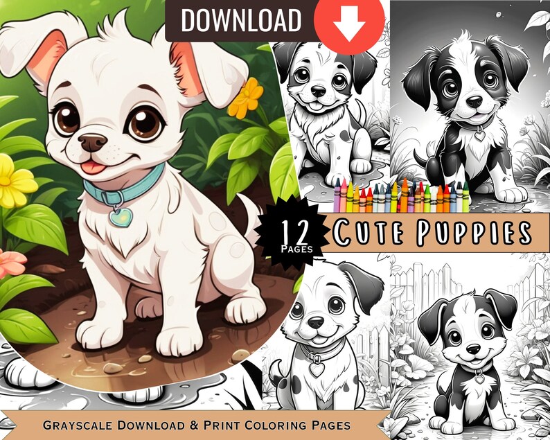 Digital Printable Cute Puppy Coloring Book Cute Cartoon Puppy Coloring ...