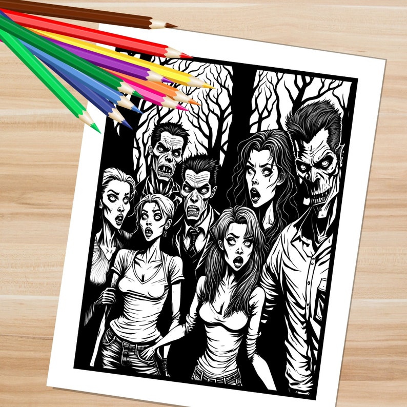 Horror Halloween Digital Art Zombie Adult Coloring Book Pages Instant ...