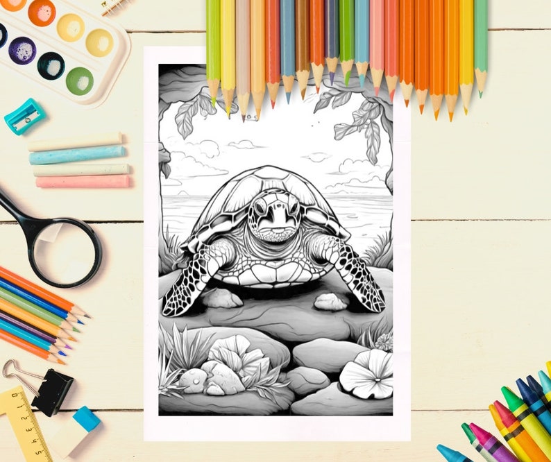 Digital Art Sea Turtles Vol 2 Adult Coloring Book Pages Instant ...