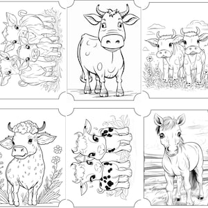 Digital Art Cute Animal Cow Barnyard Friends Kids Coloring Book Pages ...