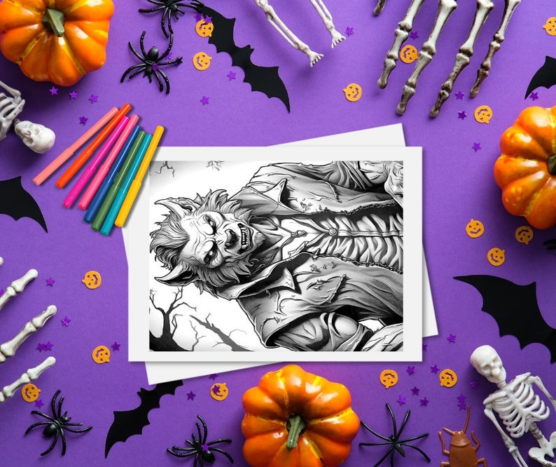 Horror Digital Printable Art Werewolf Digital Coloring Book Pages ...