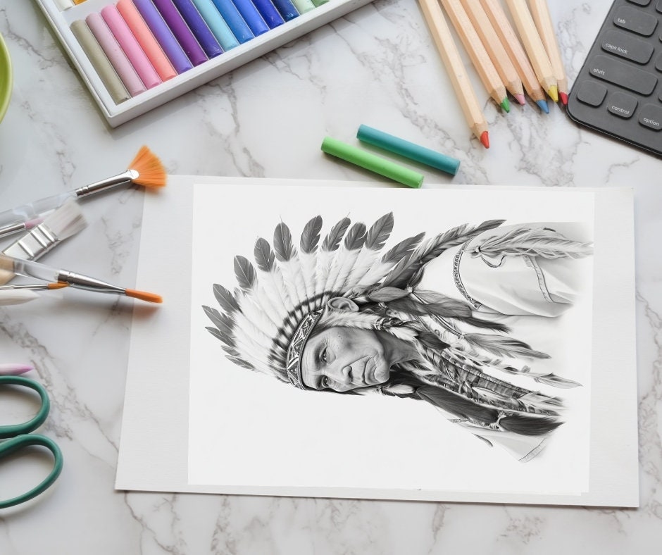 Digital Art Beautiful Native American Instant Download Adult Coloring ...