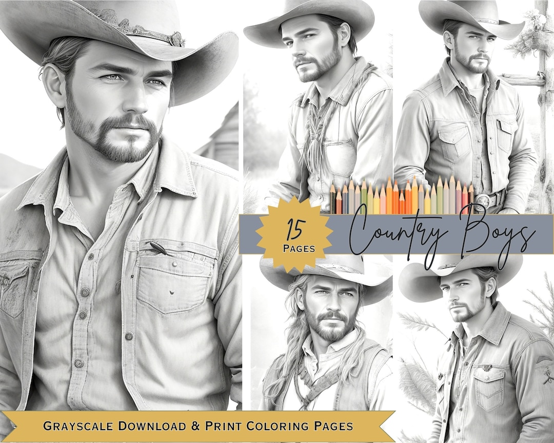 Digital Art PDF Handsome Rugged Cowboy Country Boy Men Coloring Books ...