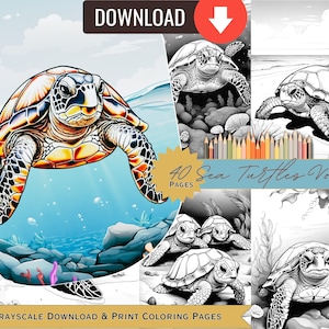 Digital Art Sea Turtles Vol 2 Adult Coloring Book Pages Instant ...