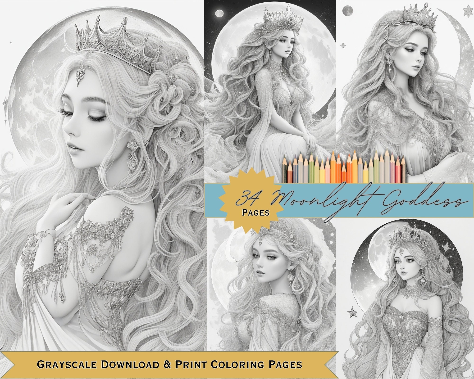 Digital Art Dark Fantasy Celestial Whimsical Moonlite Goddess Adult ...