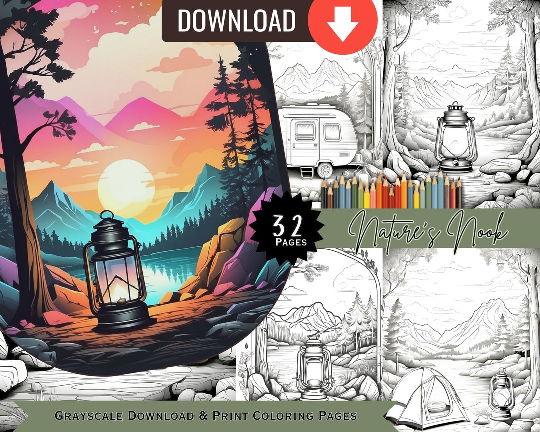 Digital Coloring Pages Nature's Nook Camping Adult Coloring Book ...