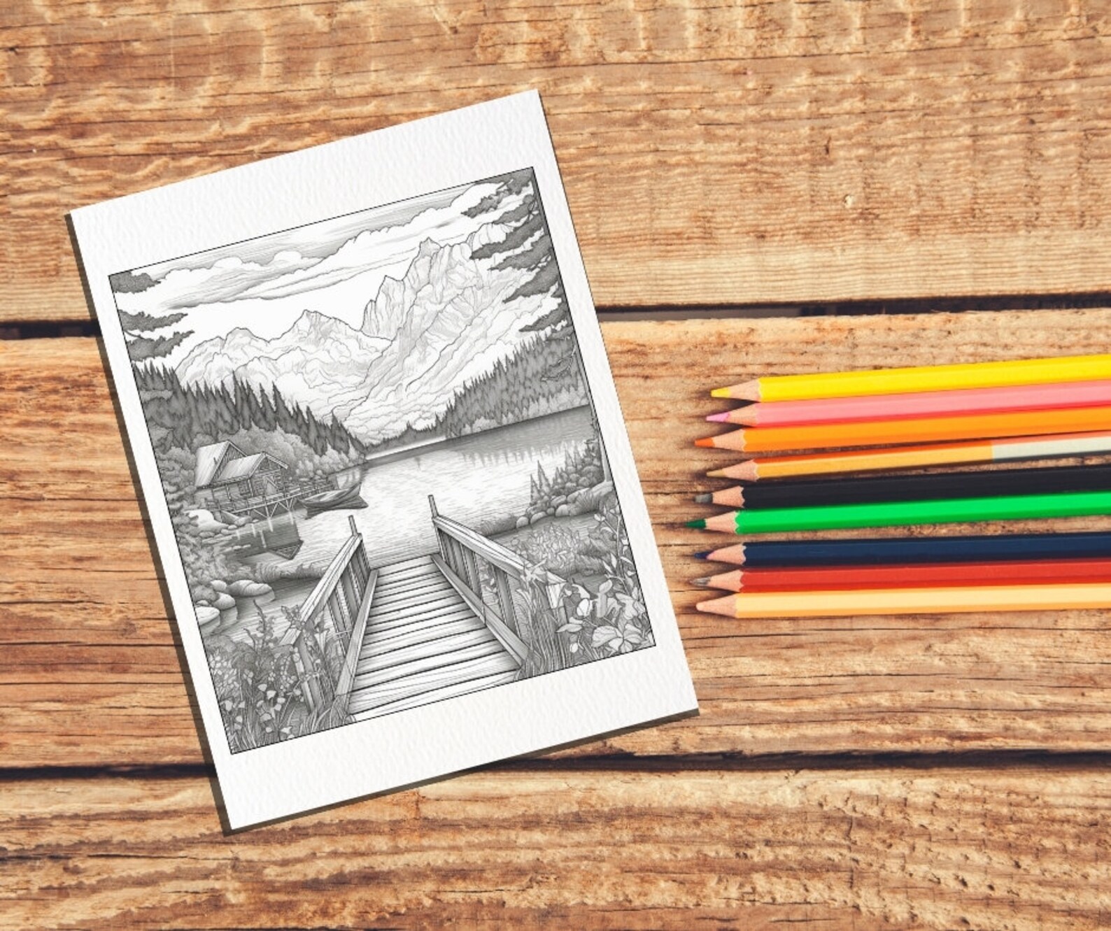 Digital Art PDF Beautiful Landscape Rustic Lakeside Adult Coloring Book ...