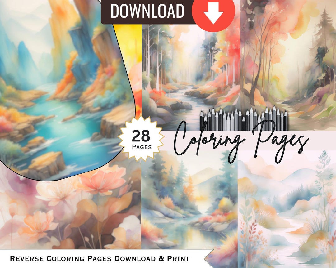 Reverse Coloring Pages Landscape Watercolor Backgrounds Reverse ...