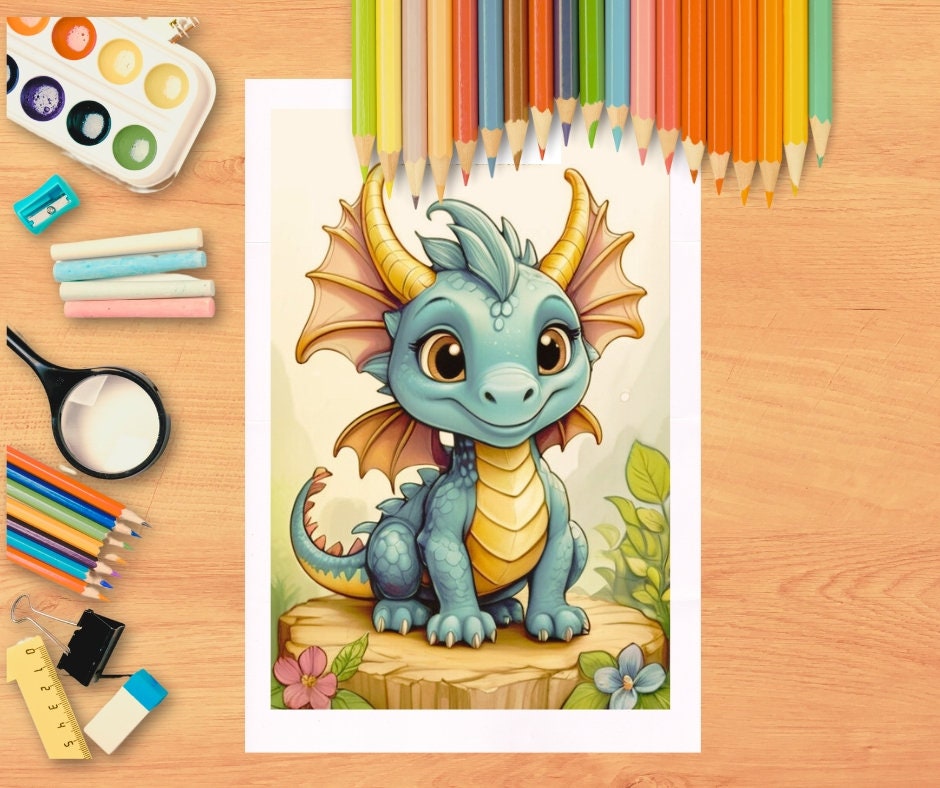 Digital Baby Woodland Dragons Coloring Book Pages Digital Download ...