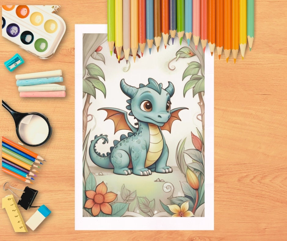 Digital Baby Woodland Dragons Coloring Book Pages Digital Download ...