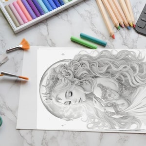 Digital Art Dark Fantasy Celestial Whimsical Moonlite Goddess Adult ...