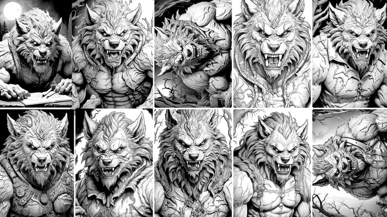 Horror Digital Printable Art Werewolf Digital Coloring Book Pages ...