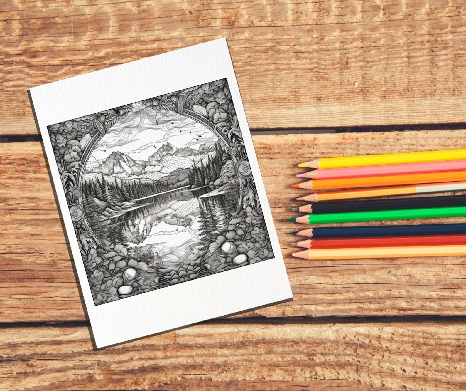 Digital Art PDF Beautiful Landscape Rustic Lakeside Adult Coloring Book ...