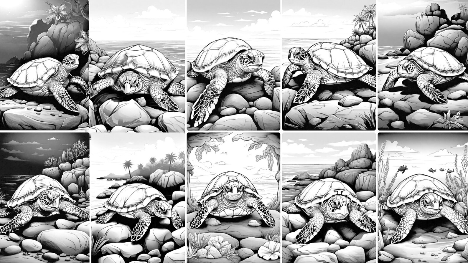 Digital Art Sea Turtles Vol 2 Adult Coloring Book Pages Instant ...
