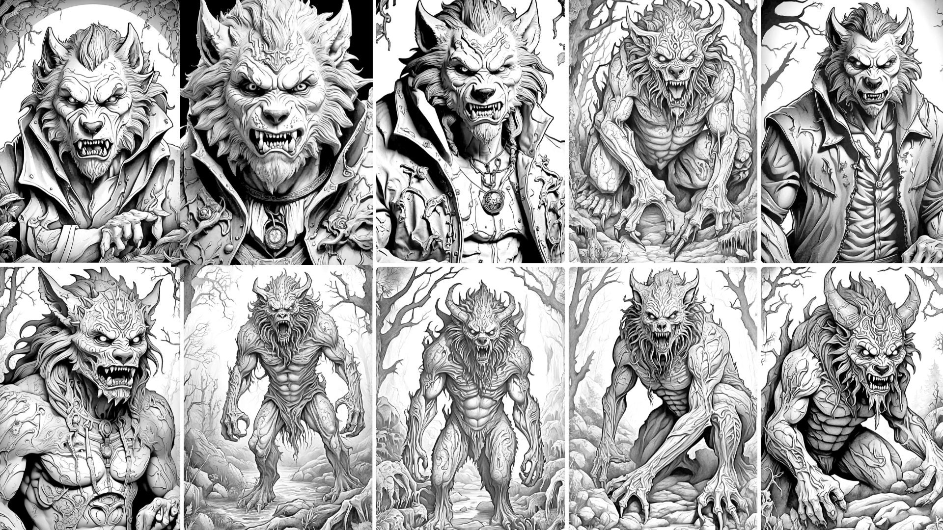 Horror Digital Printable Art Werewolf Digital Coloring Book Pages ...
