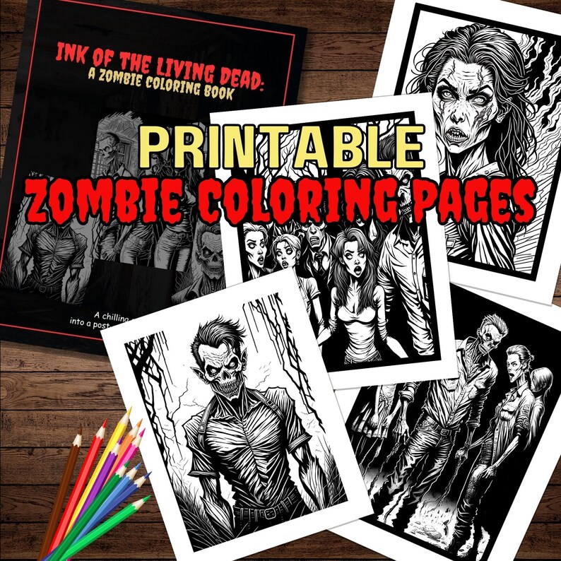 Horror Halloween Digital Art Zombie Adult Coloring Book Pages Instant ...