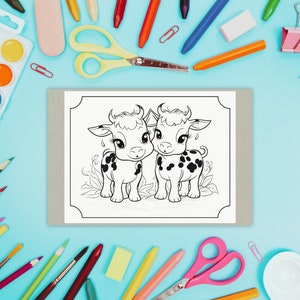 Digital Art Cute Animal Cow Barnyard Friends Kids Coloring Book Pages ...