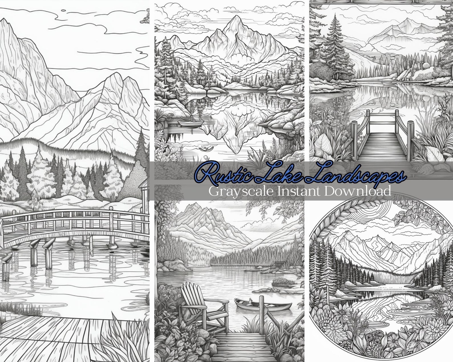 Digital Art PDF Beautiful Landscape Rustic Lakeside Adult Coloring Book ...