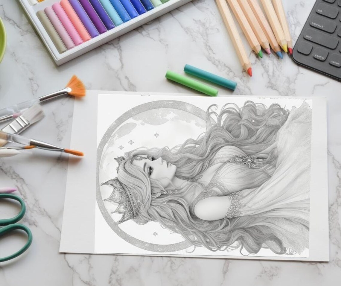 Digital Art Dark Fantasy Celestial Whimsical Moonlite Goddess Adult ...