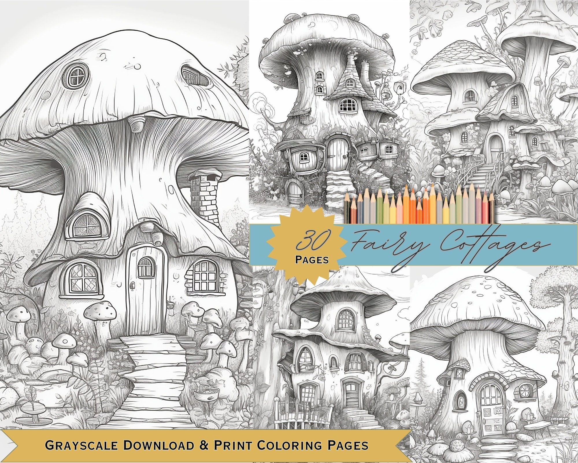 Digital Art Coloring Pages Beautiful Fairy Fantasy House Whimsical ...