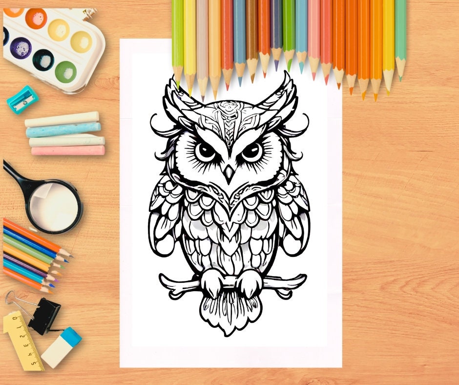 Digital Owl Adult Coloring Book Pages - Instant Download and Print ...