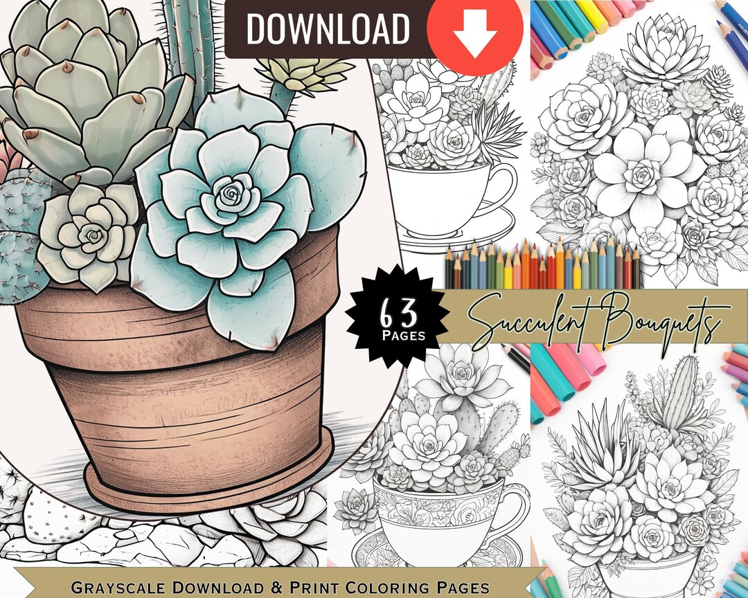 Succulents Botanical Digital Coloring Book | Instant Download and Print ...