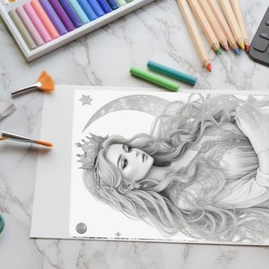 Digital Art Dark Fantasy Celestial Whimsical Moonlite Goddess Adult ...