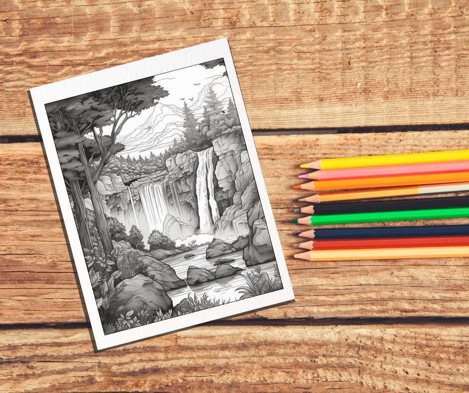 Digital Art PDF Beautiful Landscape Rustic Lakeside Adult Coloring Book ...