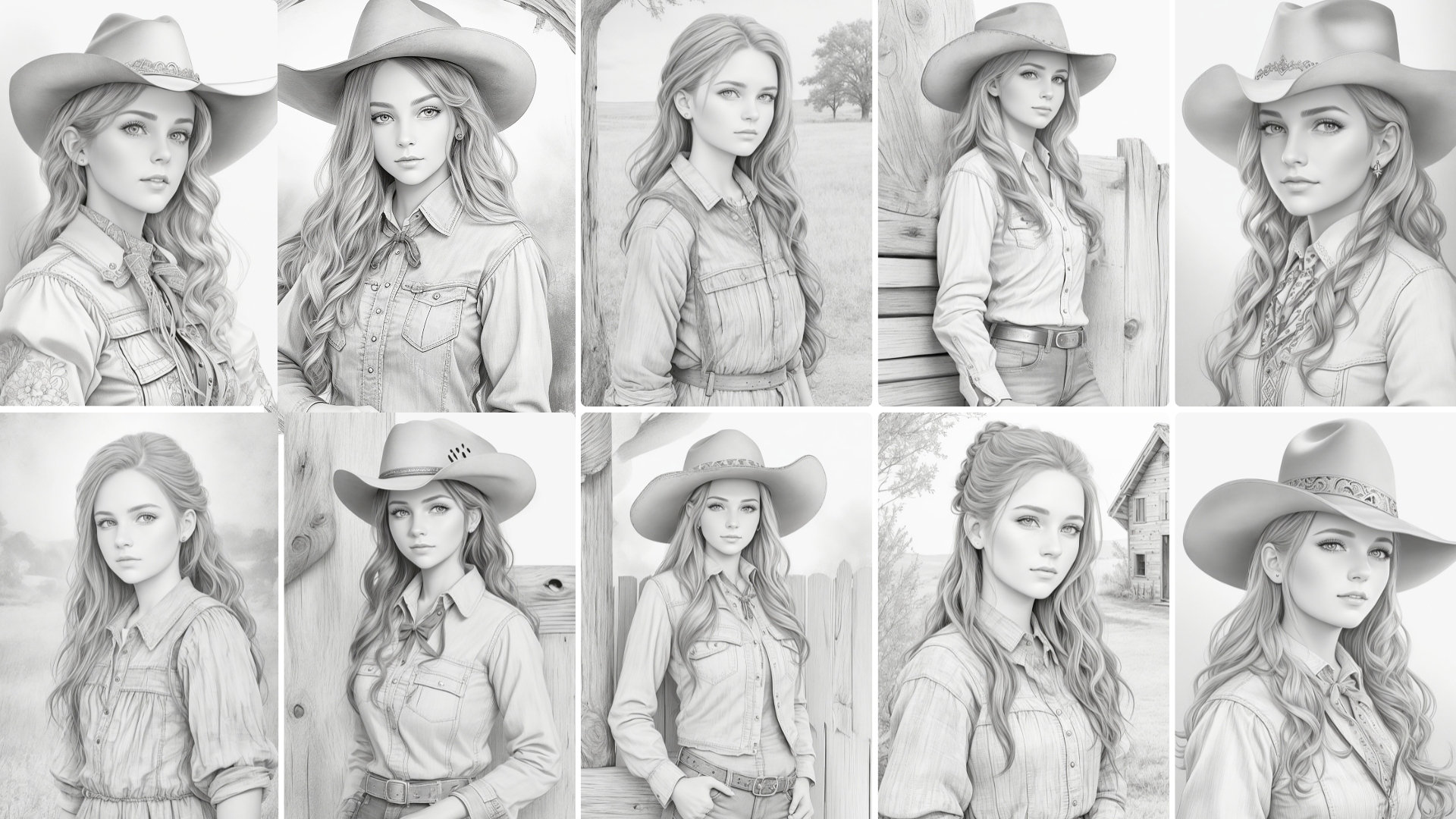 Digital Art Country Girl Coloring Book - Instant Download -beautiful ...