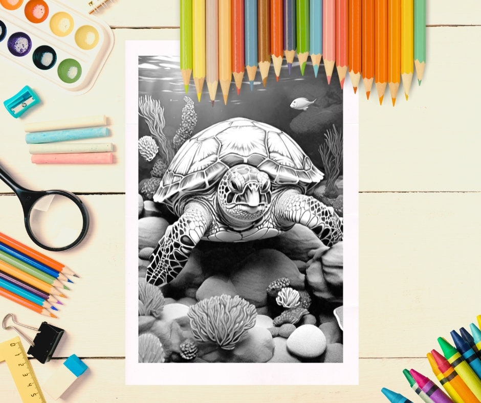Digital Art Sea Turtles Vol 2 Adult Coloring Book Pages Instant ...