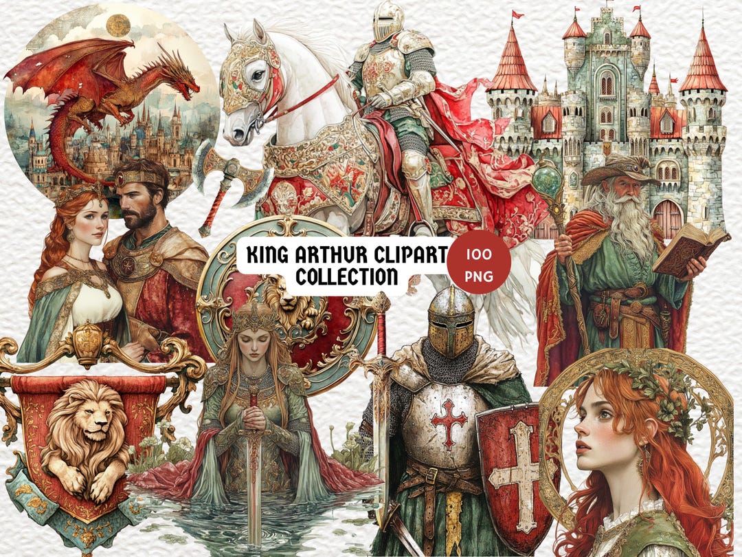 Watercolor Medieval Clipart: King Arthur & Fantasy Knights, Medieval ...