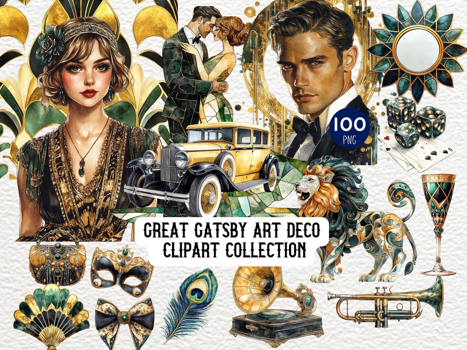 Great Gatsby Art Deco Clipart Bundle, Roaring 20s PNG, Vintage Party ...