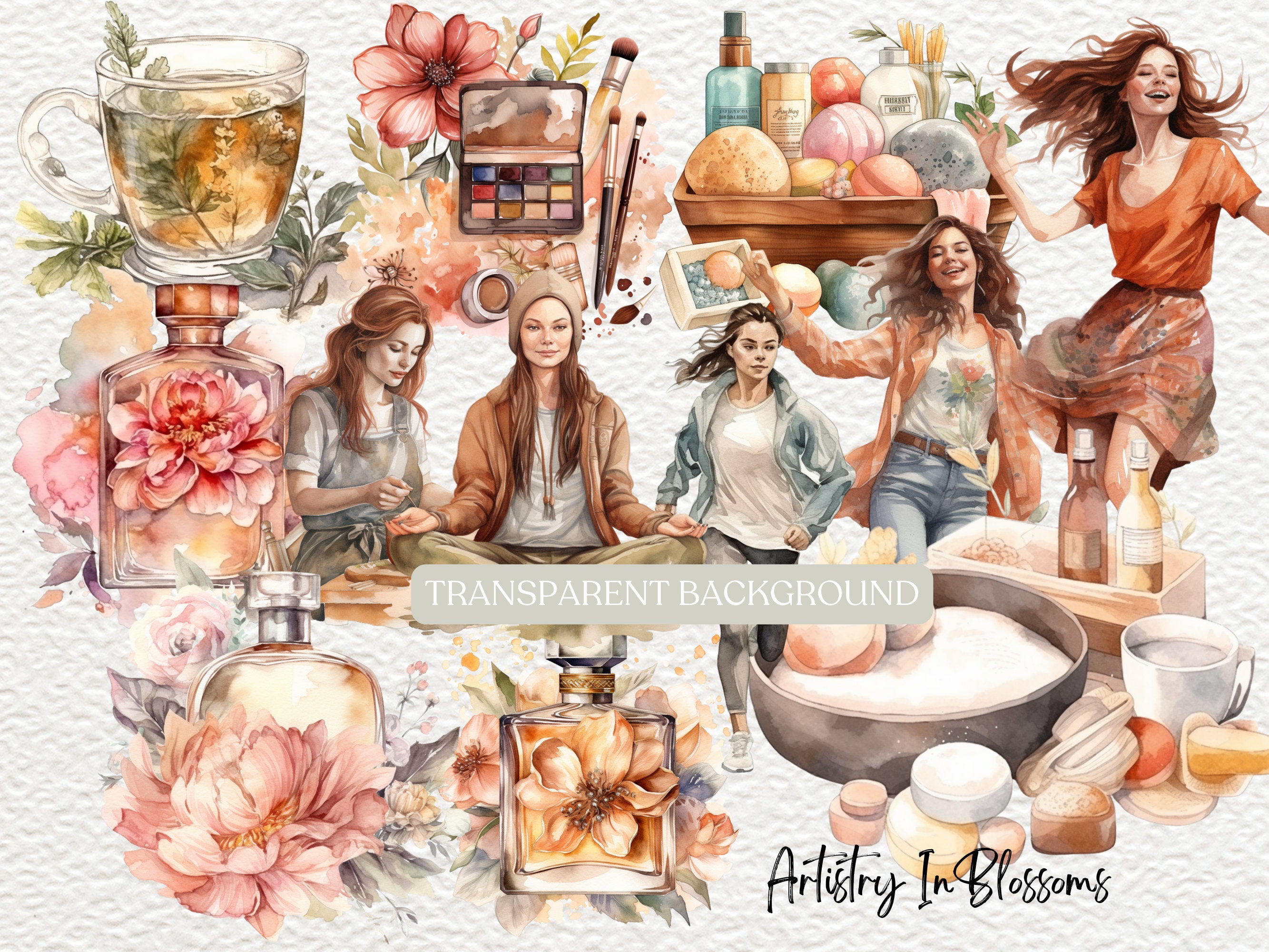 Watercolor Selfcare Clipart, Self-care Watercolor Clipart Bundle, Self ...