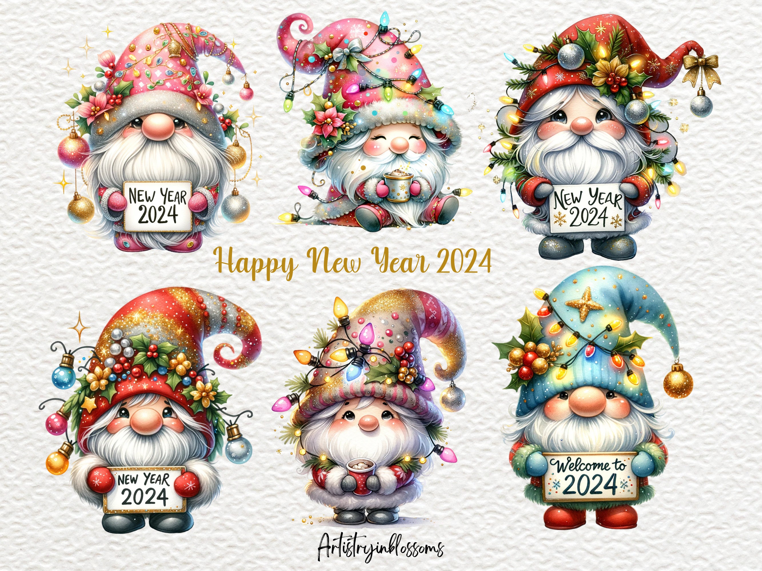 Festive Watercolor Gnomes PNG, New Year Gnomes Clipart, Gnome New Year ...