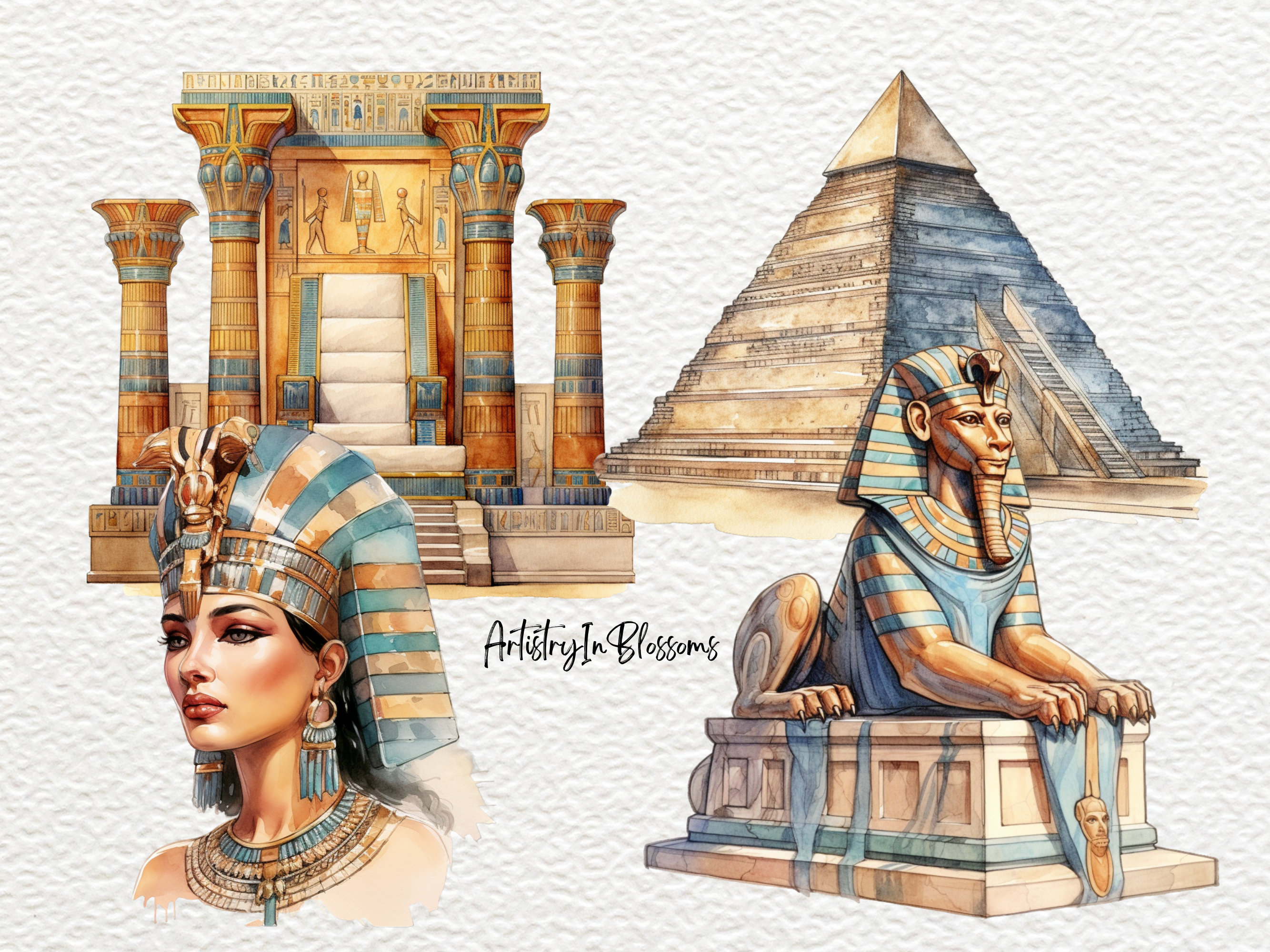 Watercolor Ancient Egypt Clipart, Pharaohs and Pyramids, Pyramid ...