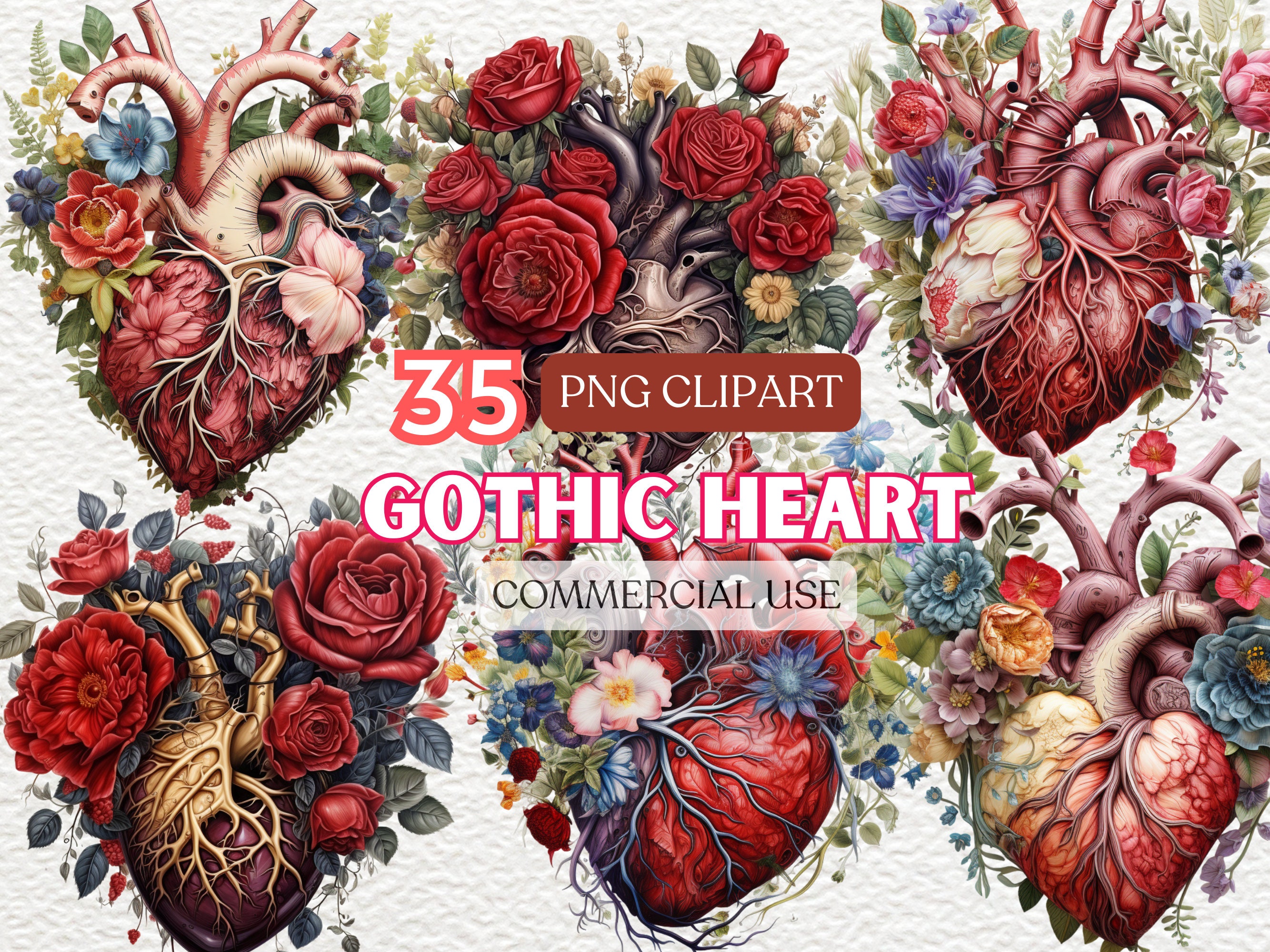 Gothic Floral Heart Clipart, Gothic Floral Heart Png Files, Creepy ...