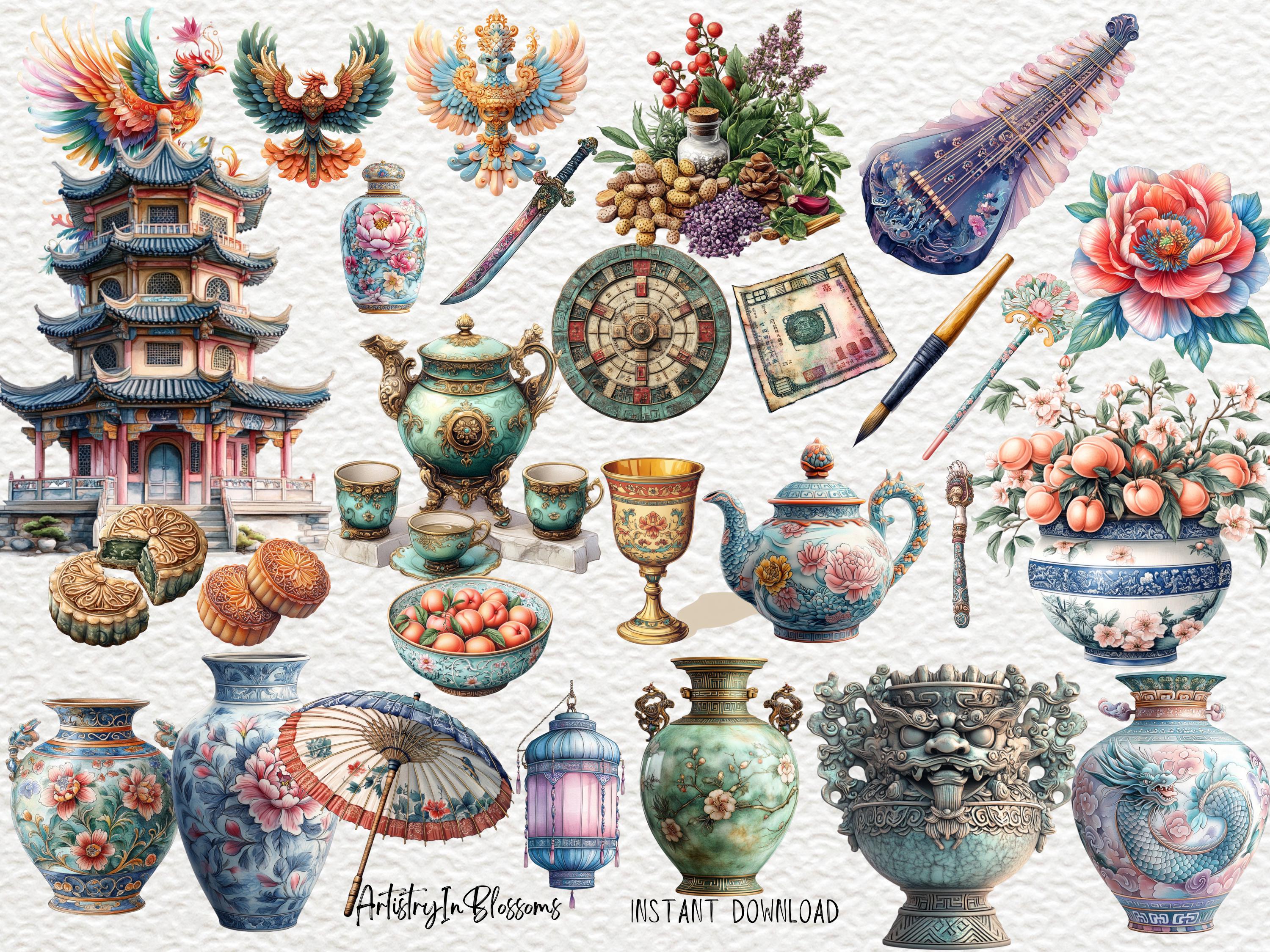 Ancient Chinese Clipart Collection, Chinese Dynasty Art Bundle, Vintage ...
