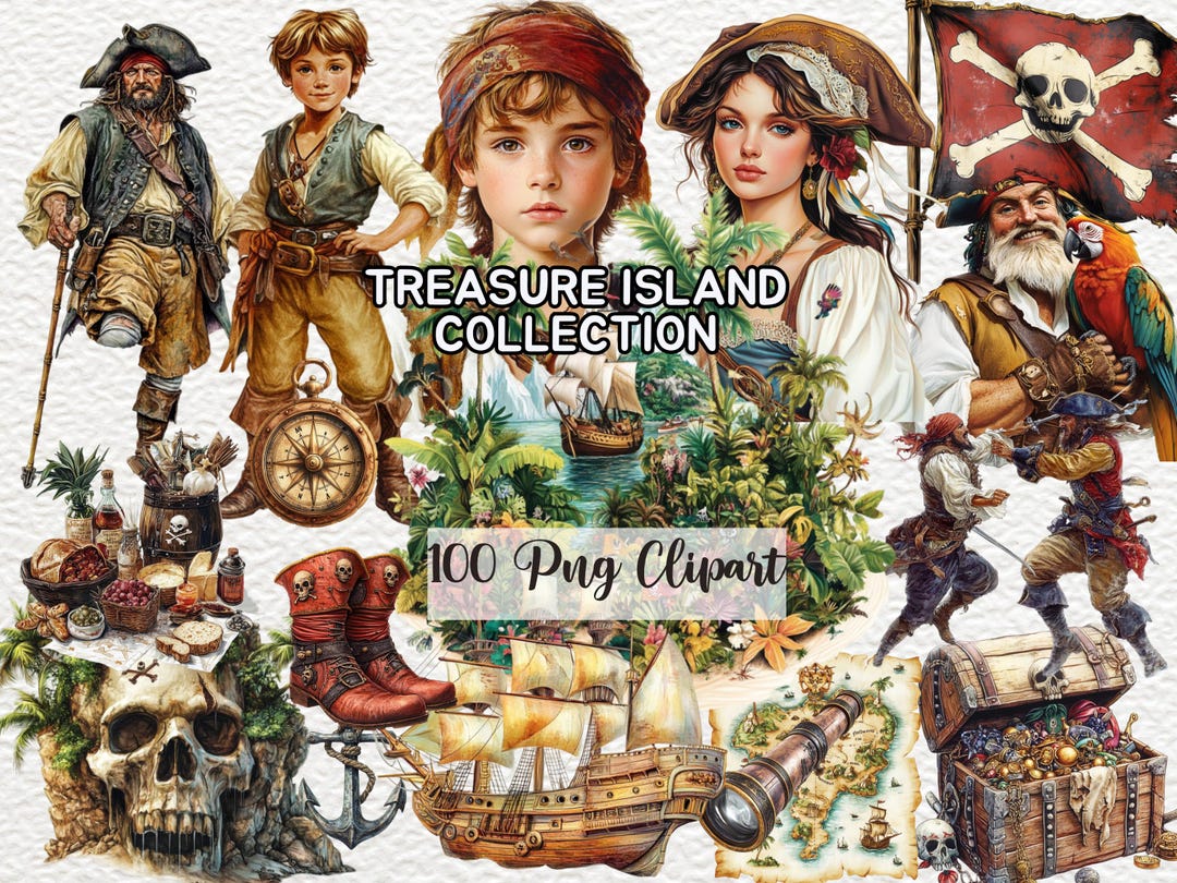 Treasure Island Clipart Collection, Classic Novel-inspired PNG, Pirate ...
