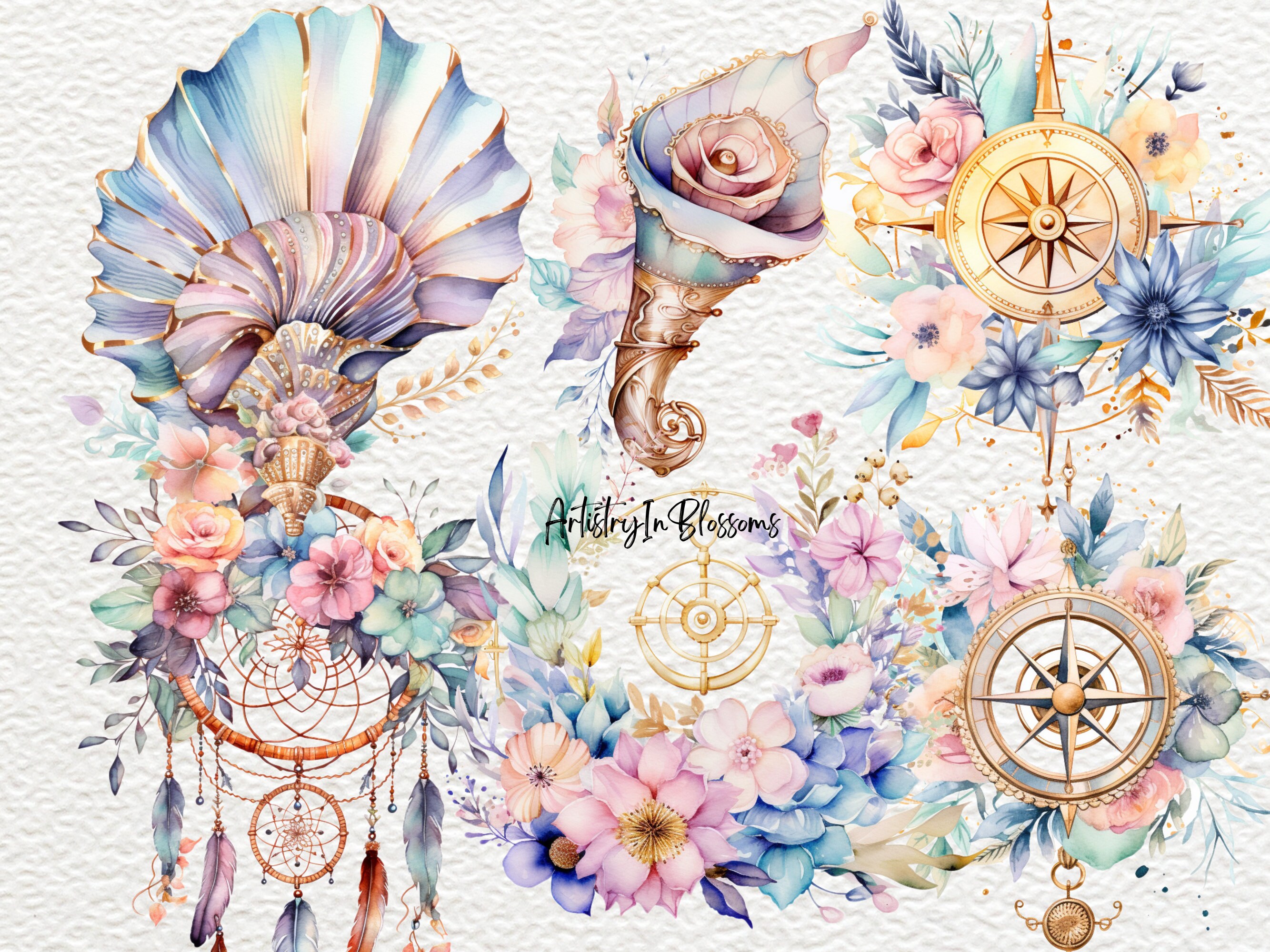 Watercolor Nautical Clipart, Under the Sea, Nautical Png, Marine ...