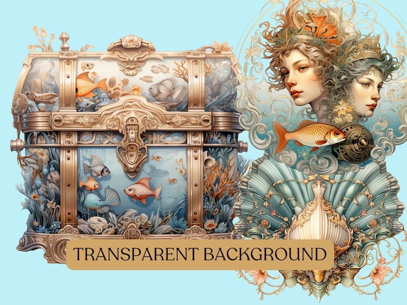 Undersea Watercolor Clipart, Mermaids and Sunken Treasure Clipart ...