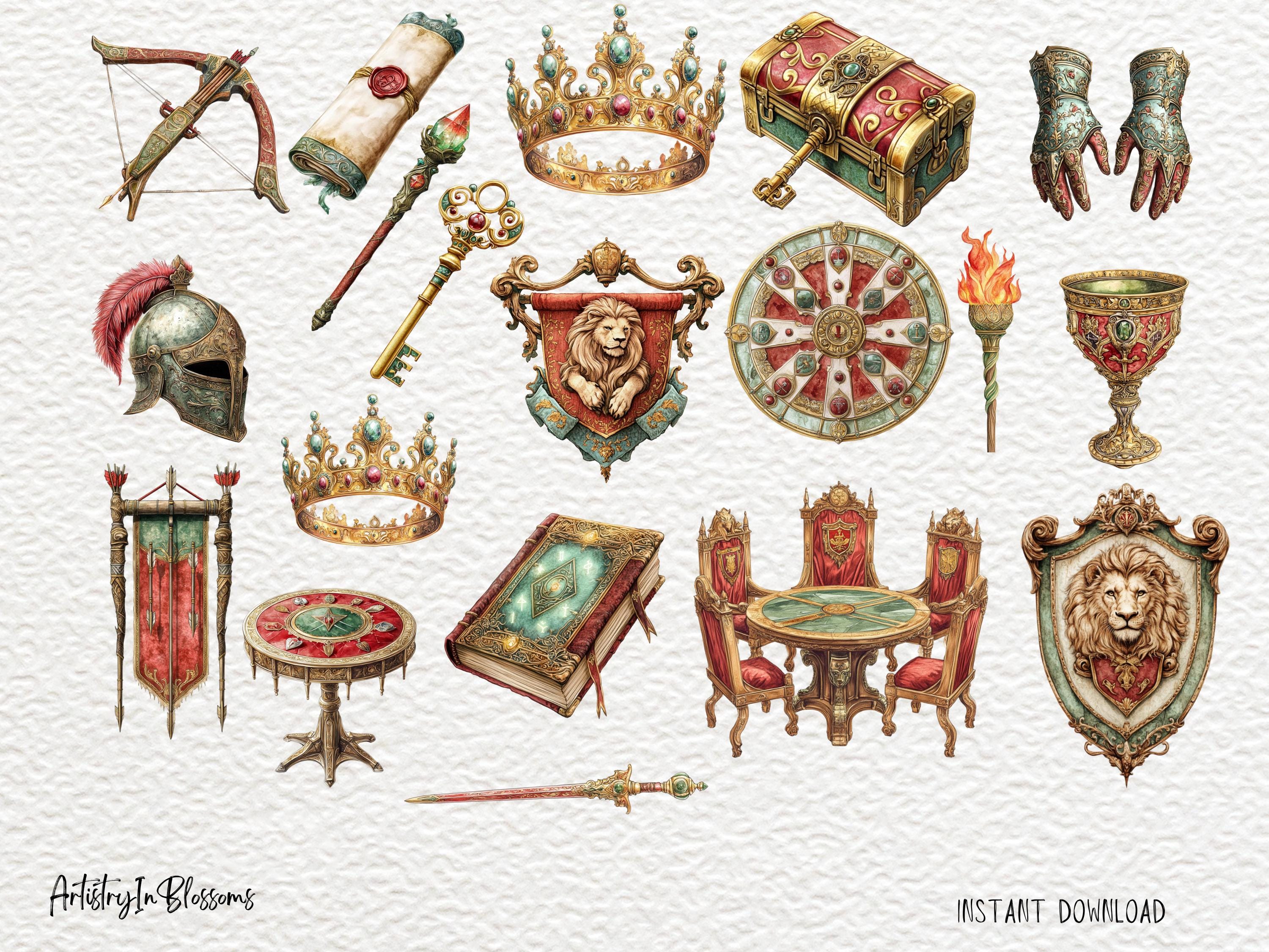 Watercolor Medieval Clipart: King Arthur & Fantasy Knights, Medieval ...