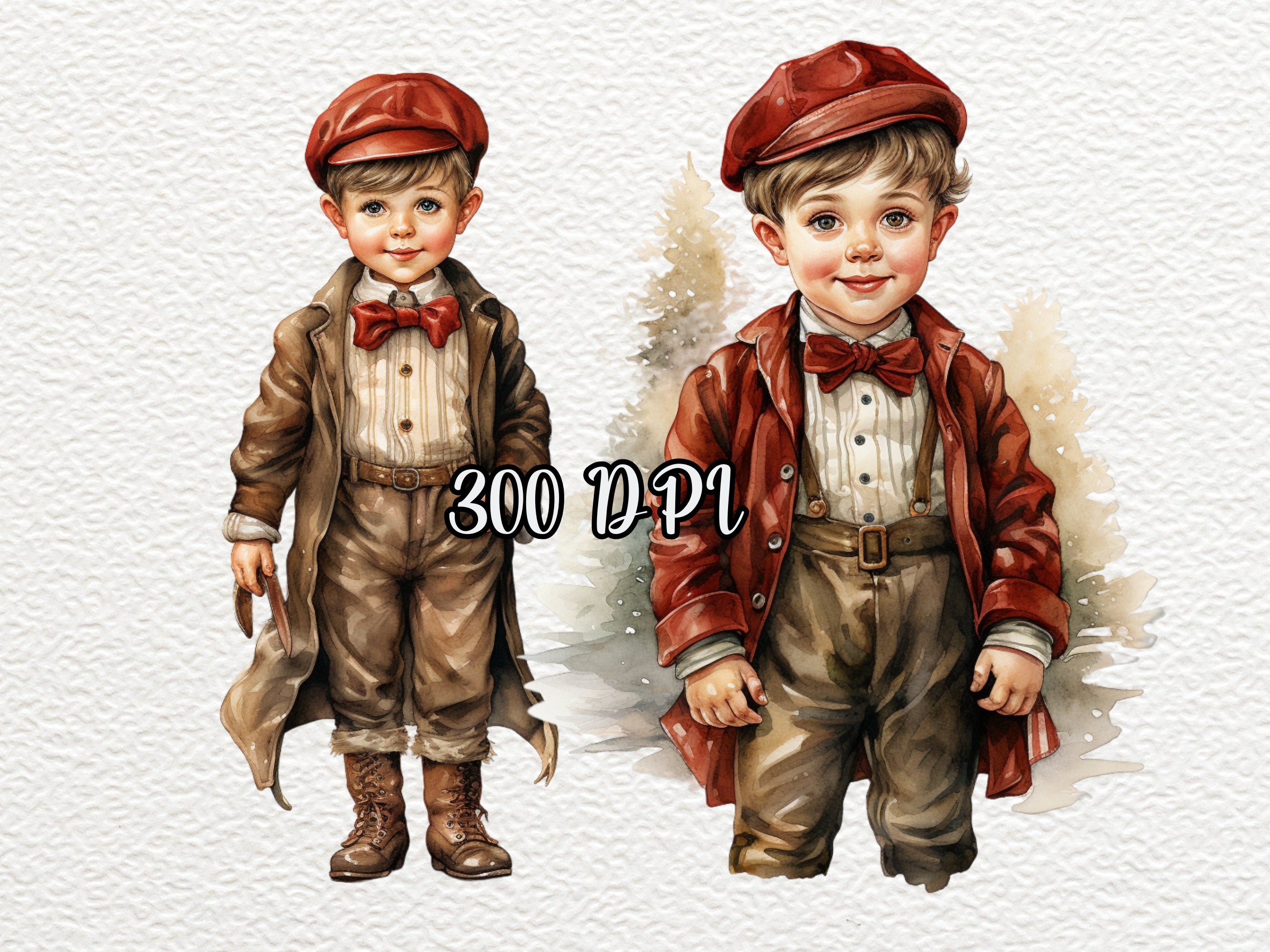 Watercolor Vintage Christmas Boy Clipart, Christmas Watercolor Family ...
