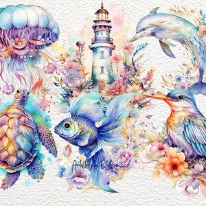 Watercolor Nautical Clipart, Under the Sea, Nautical Png, Marine ...