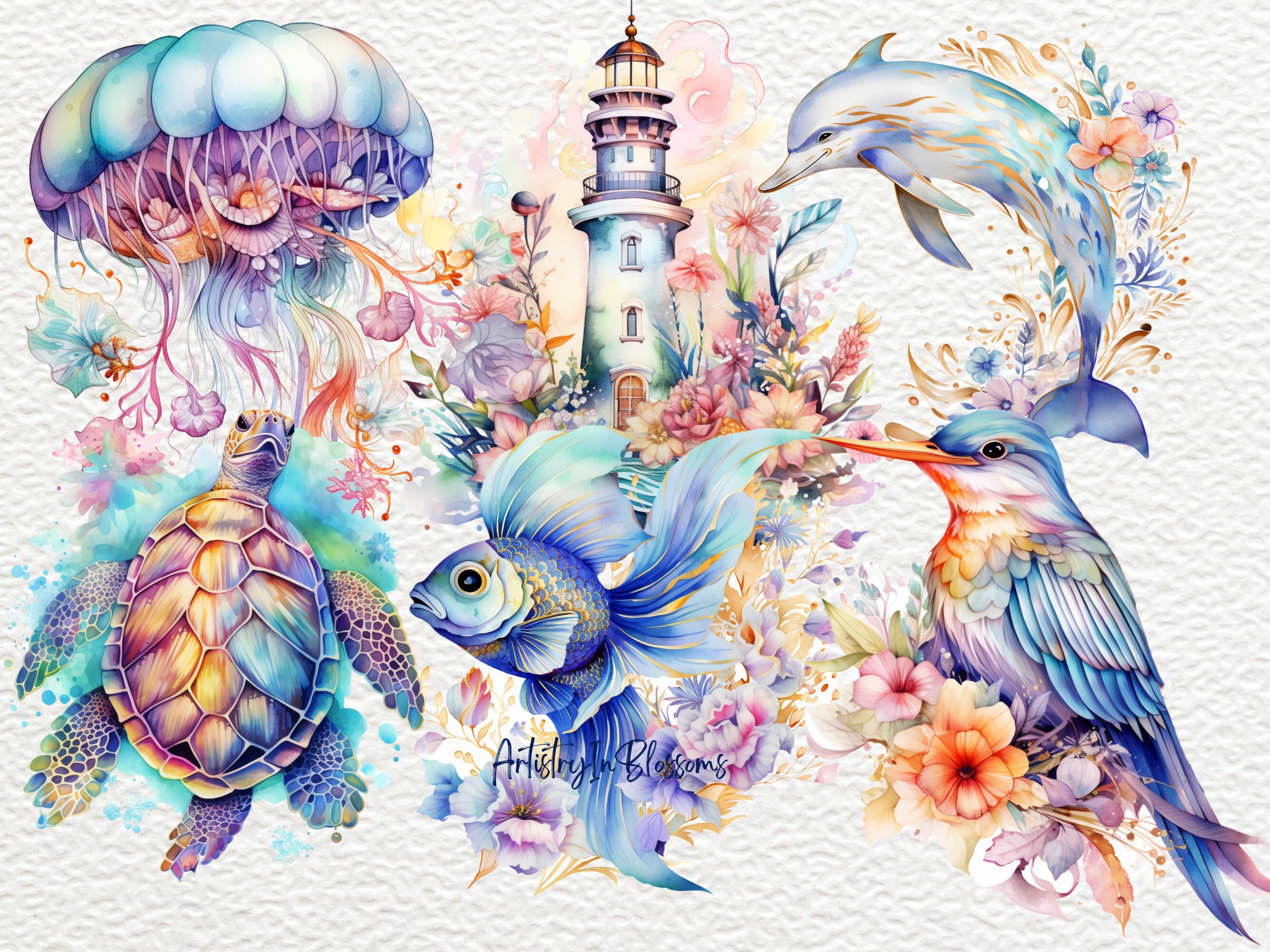 Watercolor Nautical Clipart, Under the Sea, Nautical Png, Marine ...